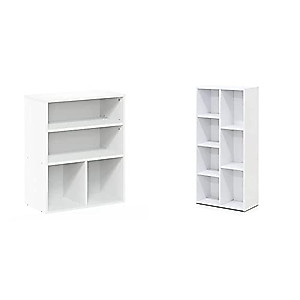 Furinno Pasir 3 Tier Display Bookcase, White & Luder Bookcase/Book/Storage, 7-Cube, White