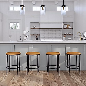 HomePop Upholstered Metal Barstool, Fabric Side Chairs for Dining Room, Kitchen and Living Room - Carmel Brown Faux Leather