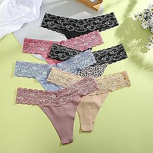 ALL OF ME Seamless Thongs Underwear Women Sexy Panties V-shape Lace Waistband T-back Tangas for Ladies 6 Pack S-XL
