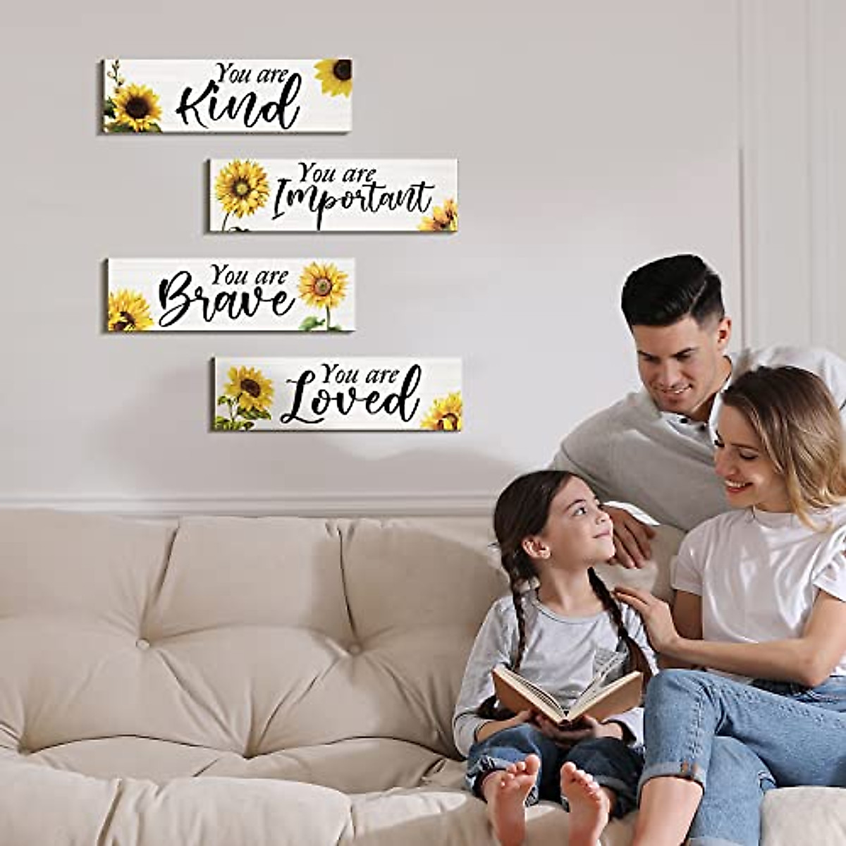4 Pcs Sunflowers Inspirational Wall Decors Sunflower Gifts for Woman You Are Kind Wall Art Rustic Wood Sign Hanging Decoration for Living Room Bedroom Bathroom Door Decor (Inspirational Sunflower)