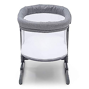 Simmons Kids Oval City Sleeper Bedside Bassinet - Adjustable Height Portable Crib with Wheels & Airflow Mesh, Grey Tweed 31.5x19.7x30 Inch (Pack of 1)