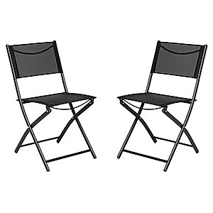 Flash Furniture Brazos Commercial Indoor-Outdoor Folding Chairs, Flex Comfort Backs/Seats, Metal Frames, Portable Lightweight Foldable Design, Set of 2, Black/Black