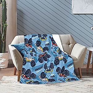 Perinsto Monster Truck Cars Pattern Throw Blanket Ultra Soft Warm All Season Decorative Fleece Blankets for Bed Chair Car Sofa Couch Bedroom 50"X40"