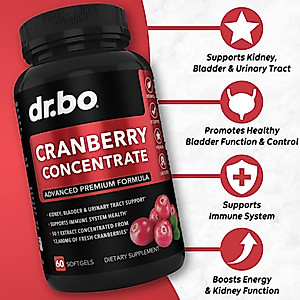 Cranberry Concentrate Pills Supplement Vitamins - UTI Supplements for Women & Men for Urinary Tract Health & Bladder Control Strength - Vitamin C & Cranberries Extract - Kidney Cleanse Detox Capsules