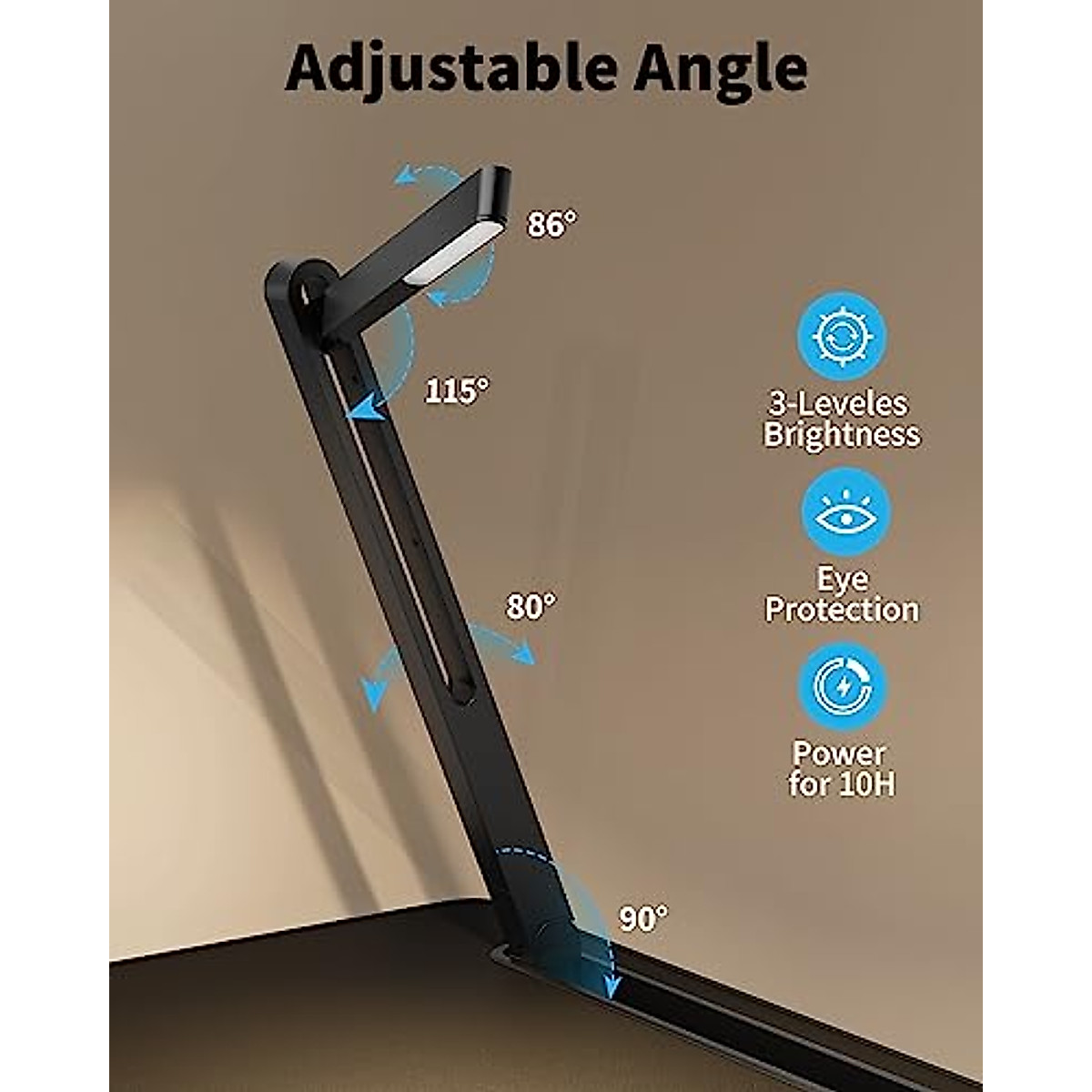Laptop Bed Tray Desk with LED Desk Light, SAIJI Adjustable Laptop Stand for Bed, XX-Large PVC Leather Foldable Laptop Table with Book Stand, School Supplies for High School College Students (Black)