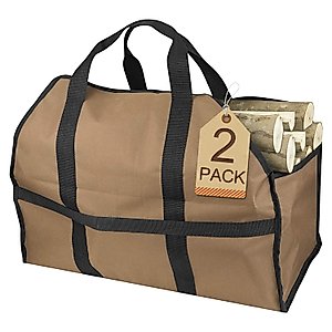 Petutu Firewood Carrier 2 Pack, Large Canvas Log Carriers Tote, Fireplace Wood Holder Accessories(Brown)
