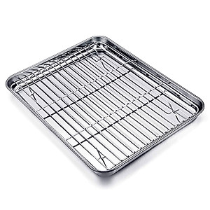 TeamFar Baking Tray and Rack Set, Stainless Steel Baking Pan Cookie Sheet with Cooling Rack, 12.5 x 10 x 1 inch, Non Toxic & Healthy, Easy Clean & Dishwasher Safe