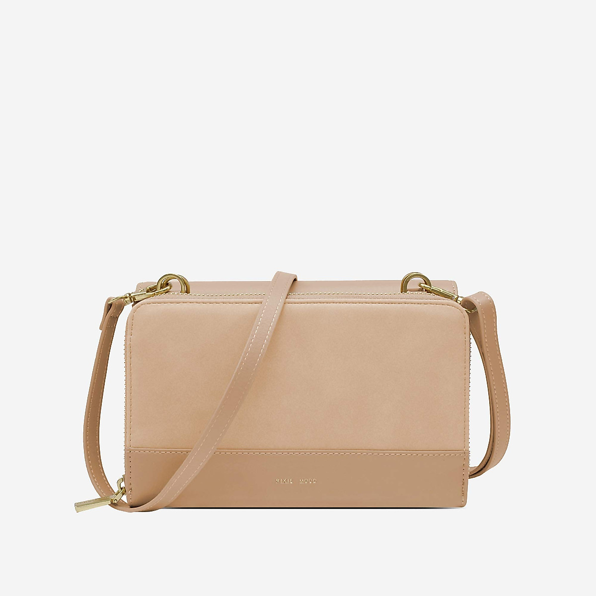 Pixie Mood Jane 7.75 x 5.25 Vegan Leather 2-in-1 Crossbody Wallet Purse, Sand