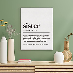 Sister Definition Your Best Defender Canvas Wall Art Poster Print Gift, Sister Quote Painting Ready to Hang Home Bedroom Decor (11.5" x 15")
