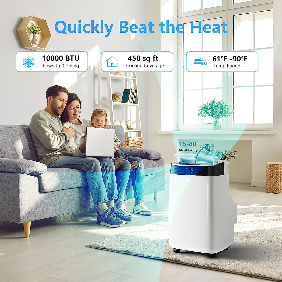 10000Btu Portable Air Conditioner with Remote Control,Quiet AC Unit 450 Sq. Ft Coverage, 3-in-1 Functions,24 Hour Timer, Window Installation Kit for Home,Office White