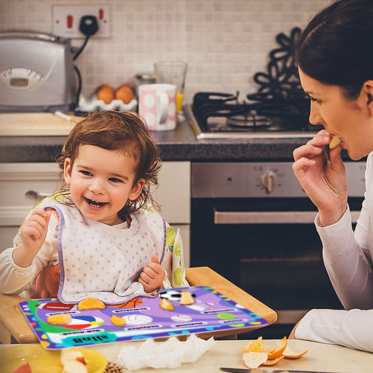 teytoy Kids Placemats Set of 5, Laminated Toddler Educational Learning Table Place Mats, Ball Weather Animal Fruit Vehicle, Children Montessori Eat Mat Non Slip Waterproof Heat Resistant