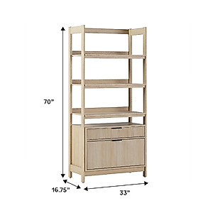 Walker Edison Modern Home Office 4-Shelf Bookshelf, 33 Inch, Two-Drawer Coastal Oak