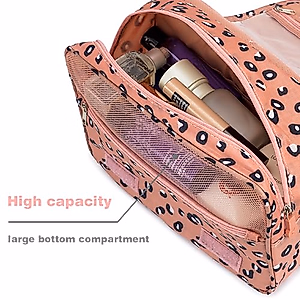 L&FY Hanging Travel Toiletry Bag Women's Cosmetic Organizer Makeup Pouch Men's Dopp Kits With Handle(Pink Leopard)