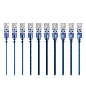 Monoprice Cat6A Ethernet Patch Cable - 7 Feet - Blue | Network Internet Cord - RJ45, 550Mhz, UTP, Pure Bare Copper Wire, 10G, 30AWG, 10-Pack - SlimRun Series