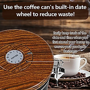 ZWOOS 2 lbs Coffee Canister for Ground Coffee, Coffee Bean Containers, Coffee Storage Airtight Canister with Scoop, 2800 ml (Black+Wood Print Lid)