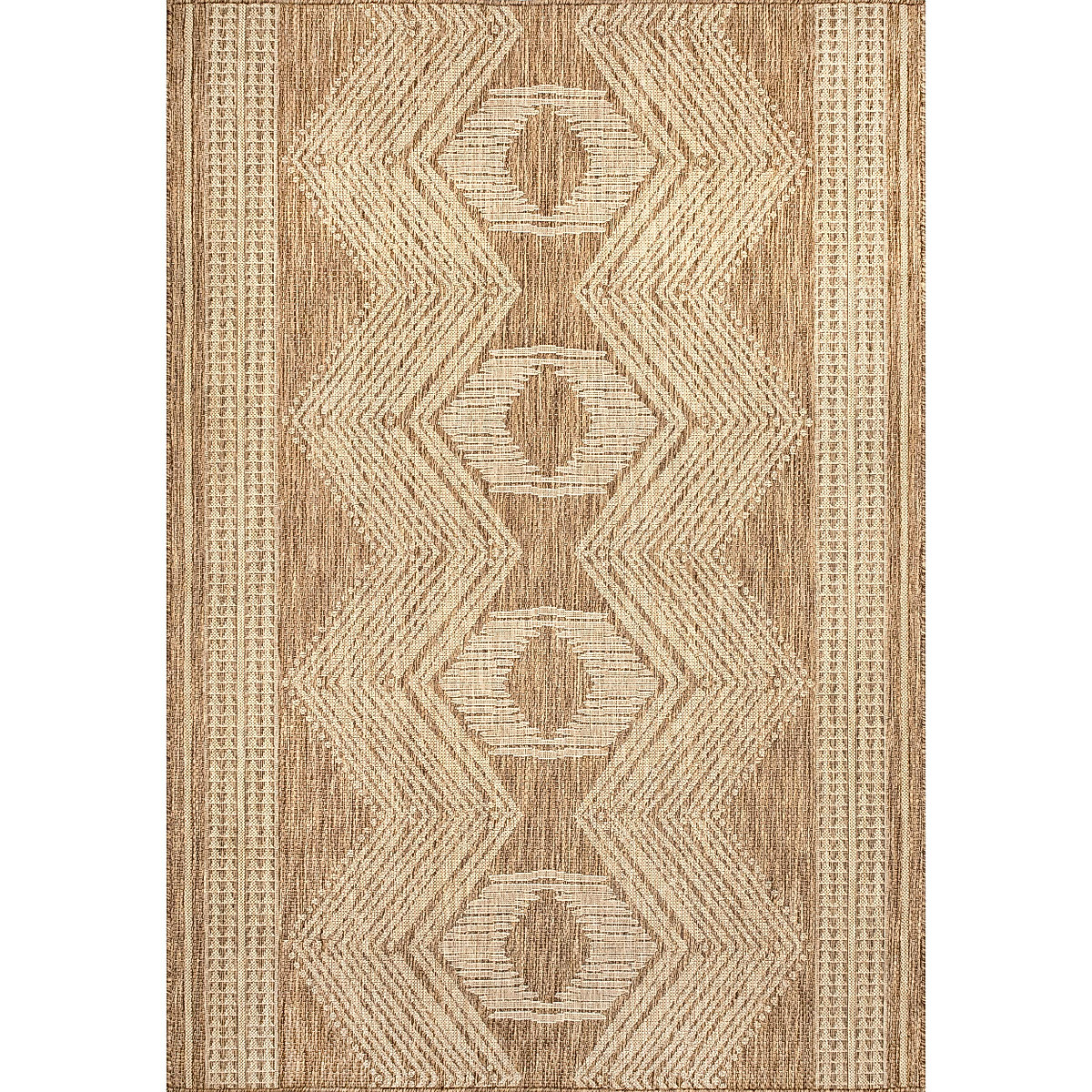 nuLOOM 4x6 Outdoor/Indoor Ranya Tribal Area Rug, Light Brown, Geometric Design, Stain Resistant, Highly Durable, For Patio, Balcony, Bedroom, Dining Room, Living Room, Bathroom