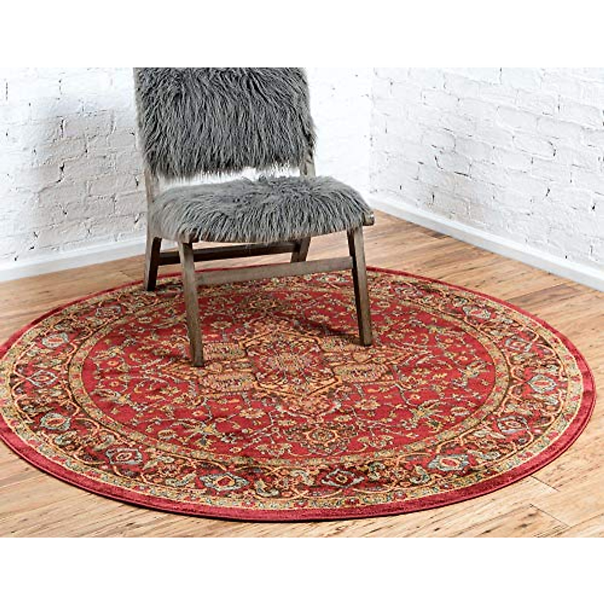 Unique Loom Sahand Collection Traditional Geometric Classic Red Round Rug (8' 0 x 8' 0)