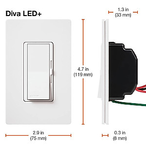 Lutron Diva LED+ Dimmer Switch for Dimmable LED, Halogen and Incandescent Bulbs, Single-Pole or 3-Way, DVCL-153P-WH, White