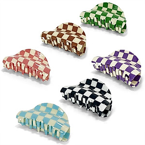 Two Oh One Checkered Hair Clip Claw Acrylic Strong Hold Women's Accessory for all Hair Type, Green