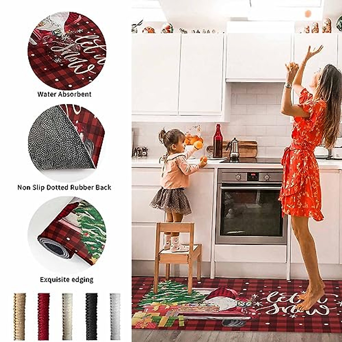 Christmas 2Pcs Kitchen Rugs Anti Fatigue Kitchen Mat Non Slip Rug Runner Comfort Standing Floor Mats Kitchen Carpet Set for Sink Laundry - Christmas Red Truck Pull Gnome Xmas Tree Red Buffalo Plaid