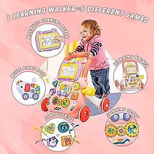 Weezzun Sit-to-Stand Learning Walker with Magnetic Drawing Board - Interactive Activity Center for 9-36 Month Olds - Educational Music, Lights, and Fun!