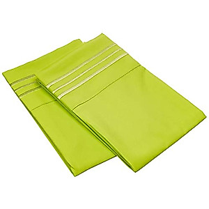 Elegant Comfort 2-Piece 1500 Thread Count Egyptian Quality Ultra Soft Wrinkle, Fade, Stain Resistant Pillowcases, Standard Size, Lime-Neon Green
