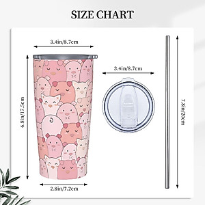 JASROTAO Cute Pigs Tumbler,Pigs 20oz Stainless Steel Insulated Travel Tumbler,Travel Coffee Mug with Lid and Straw Water Bottle Drink Tumbler Cups Gifts for Women Men Lovers