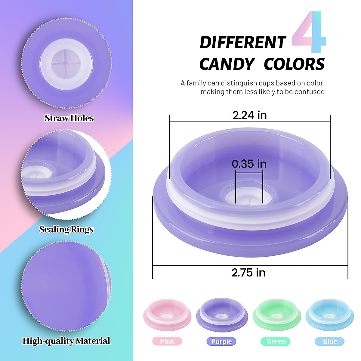 Joyclub 4 Pack Acrylic Lids for 16 oz /20 oz Glass Cups with Bamboo Lids and Straws Reusable Iced Coffee Cup Beer Can Drinking Glasses for Smoothie Whiskey Boba Soda Tea Gift (Candy Color)