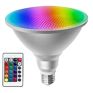 CUISANHOUSE PAR38 Flood Light Bulbs with Remote,30W LED Color Changing Bulb,100W Equivalent Garden Lamps for Halloween Christmas Party Decoration(RGB+Nature White)