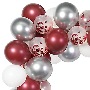 60 Pack Burgundy Red White Silver Maroon Balloons Garland Arch Kit, GAGAKU 12 Inches Latex Confetti Balloons for Women Kids Birthday Wedding Bride Bachelorette Retirement Party Decorations Supplies