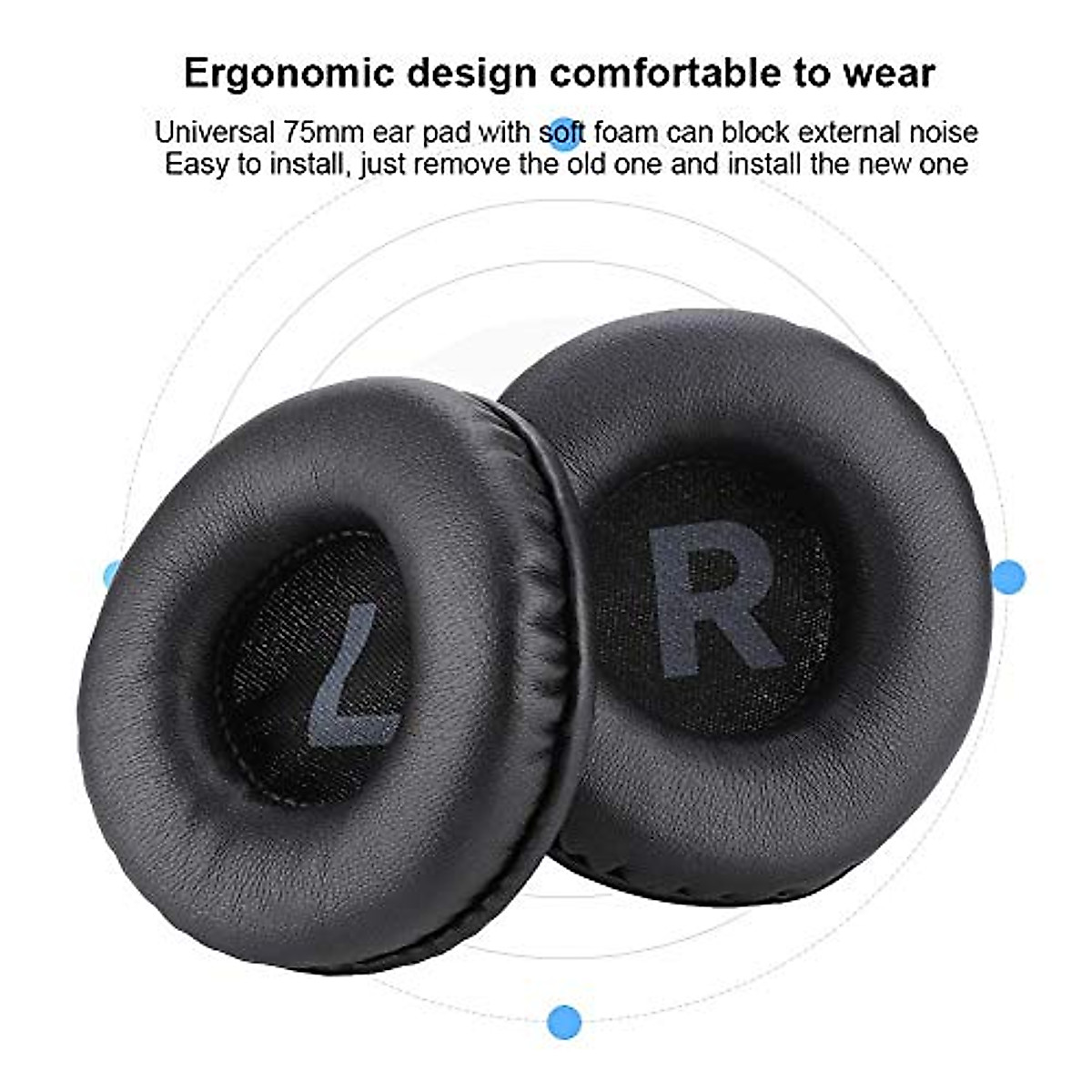Universal Headphone Earpads, 75mm Foam Headset Cover Cushion Ear Pads Replacement Part