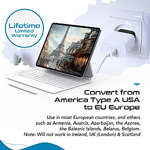 Ceptics European Plug Adapter Type C Power Adaptor, Convert from America Type A USA to EU Europe Asia Italy Plug Outlet Adapters Adaptor (6 Pack) (6PK-AE)