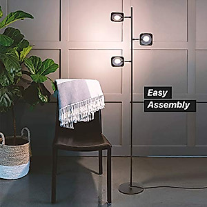Brightech Tree Floor Lamp for Living Rooms & Offices, Dimmable Standing Lamp for Bedroom Reading, LED Spotlight Floor Lamp, Tall Lamp with Adjustable Panels for Minimal Space Use - Black
