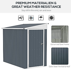 Outsunny 4' x 6' Steel Garden Storage Shed Lean to Shed Outdoor Metal Tool House with Lockable Door and 2 Air Vents for Backyard, Patio, Lawn