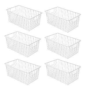 lonpute 16inch Farmhouse Freezer Wire Baskets Organizer Storage Bins Large Organizer Baskets with Handles for Storage, Office, Kitchen, Pantry, Cabinet, Closets - Set of 6 (White 6)