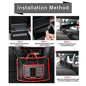 GKmow 2 PCS Car Storage Mesh Pocket Between Two Seats, Hanging Car Storage Organizer, Rear Seat Pet Child Mesh Barrier, Universal Mesh Storage Bag for Most Cars (Red #Upgrade Model)