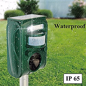Broox 2023 Upgraded Solar Animal Repeller, Ultrasonic Repellent, Waterproof, Wireless, Motion Detection, LED Flashing Light, Dog, Cat Repellent, Squirrel, Raccoon, Skunk, Rabbit, Rodent, Fox, Deer