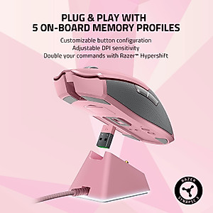 Razer Viper Ultimate Lightweight Wireless Gaming Mouse & RGB Charging Dock: Hyperspeed Wireless Technology - 20K DPI Optical Sensor - 78g - Optical Mouse Switch - 70 Hr Battery - Quartz Pink