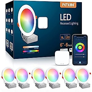 Smart LED Recessed Lighting 6 Inch, IC Rated & ETL Certified Recessed Ceiling Light, RGB & Cool & Warm White Dimmable Color Changing Downlight Work with Alexa/Google, Sync to Music, 1200Lumen,6 Pack