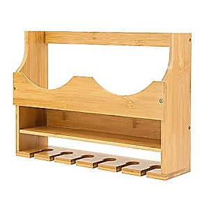 Utoplike Wall Mounted Wine Rack with Glass Holder, Wall Wine Glass Bottle Racks, Bamboo Hanging Bottle Holder Storage for Kitchen, Dining Room, Bar