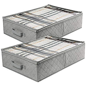 Foldable Underbed Storage Bags, Closet Organizers and storage bins, Clothes Blankets Organizer, with Clear Window and Reinforced Handles, 24” x 16” x 6", Gray, Pack of 2