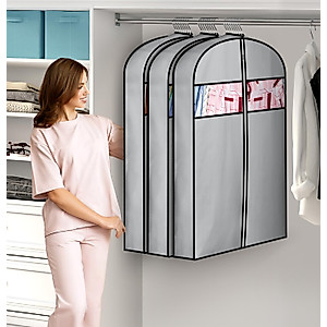 KIMBORA 6" Gusseted Garment Bags for Hanging Clothes, 40" Suit Bags for Closet Storage and Travel, Garment Covers With Clear Windows for Clothing, Coats, Jackets, Shirts (Grey, 3 Packs)