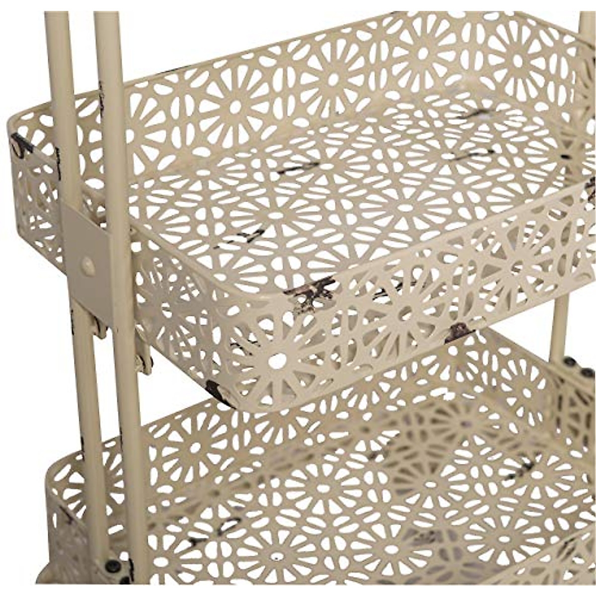 Linon Cream Three Tier Metal Rolling Melissa Cart, 29.5" x 17" x 11"