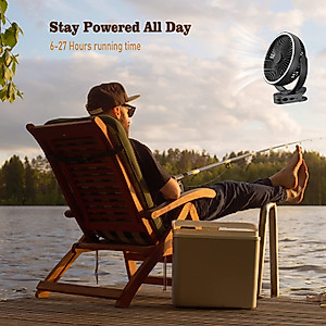 8 Inch Rechargeable Clip on Fan with Camping Lantern, Strong 4 Speeds & Timer, 10000mAh Battery Operated Clip Fan for Bed, Outdoor Travel, Golf Cart - Flexible Hook & Quiet Operation (Black)