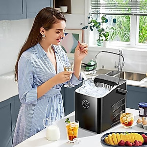 AGLUCKY Ice Makers Countertop, Portable Ice Maker Machine 26lbs/24Hrs,8 Bullet Ice Cubes of 2 Sizes Ready in 9 Mins,Self-Cleaning Ice Machine with Handle for Home/Kitchen/Office