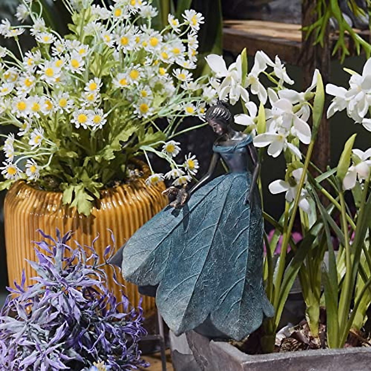 Guichifun Fairy Statue Collection Home Decoration - Leaf Angel Girls Resin Home Decor for Outside or Inside Rustic Garden Outdoor Yard Decorations Figurines Gift 5.5 x 3.25 x 8 Inch