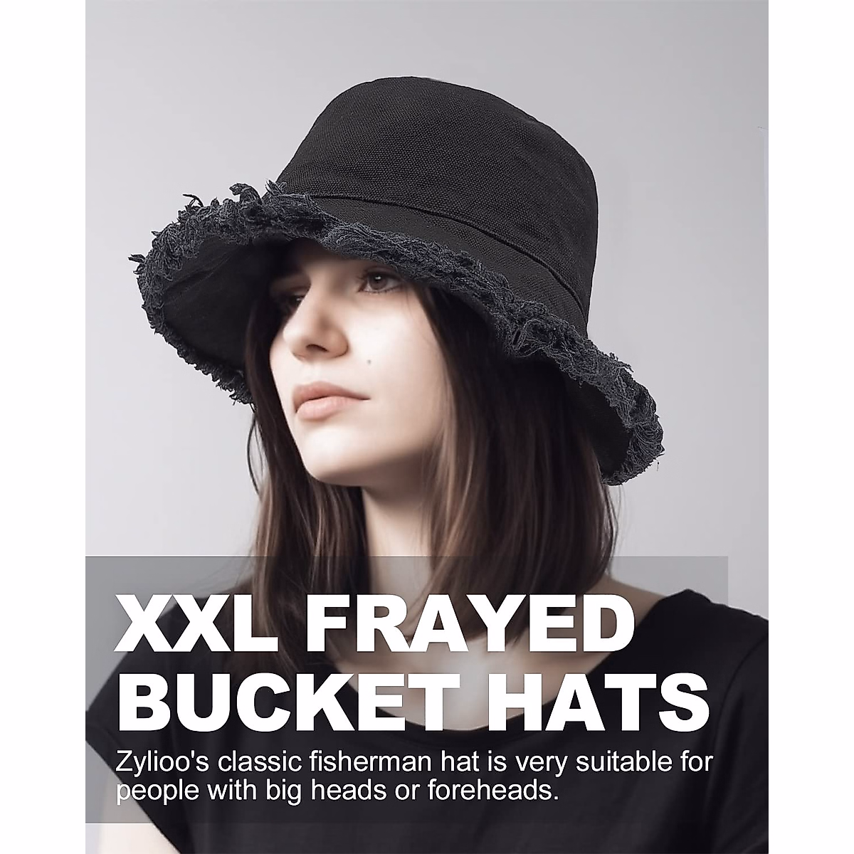 Zylioo XXL Oversized Tassel Bucket Sun Hat,Adjustable Fashion Travel Bucket Hats,Outdoor Beach Hats for Big Heads 24"-25" Beige