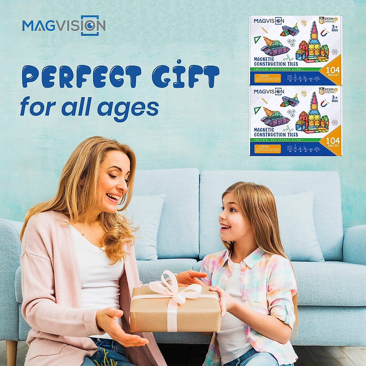 MagVision 208-Piece Magnetic Building Tiles Set, Stem Magnetic Building Blocks, Extra Strong and Safe Magnets, Stem Toys, Magnetic Blocks, Educational Toys for Children Ages 3+ Years