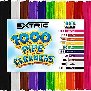 Pipe Cleaners- 1000 Pc. Pipe Cleaner 10 Assorted Colors Chenille Stems, Pipe Cleaners Craft, Fuzzy Sticks Great Craft Supplies DIY Art & Craft Projects| 6mm x12 inch