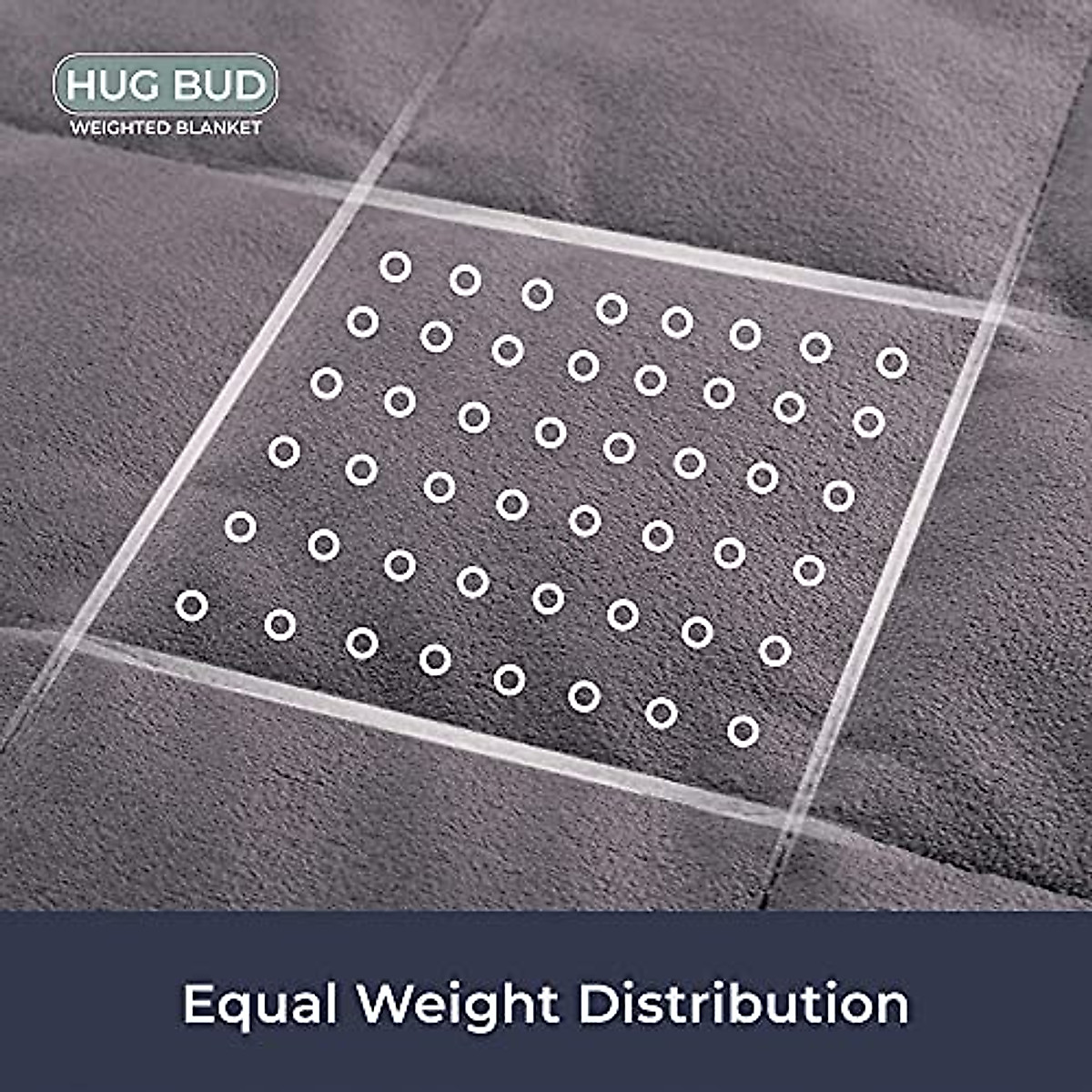 Hug Bud Weighted Blanket - 60" X 80" - 15-lbs - No Cover Required - Fits Queen/King Size Bed - for 110-150-lb Adult - Silky Minky Grey - Premium Glass Beads - Calming Stimulation Sensory Relaxation